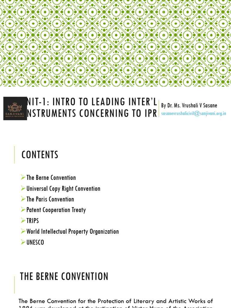 Unit-1 Part-2 Introduction to leading instrument concerning to IPR | PDF | World Intellectual ...