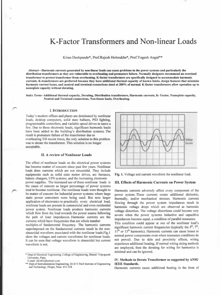 K Factor Transformers | Transformer | Electric Current