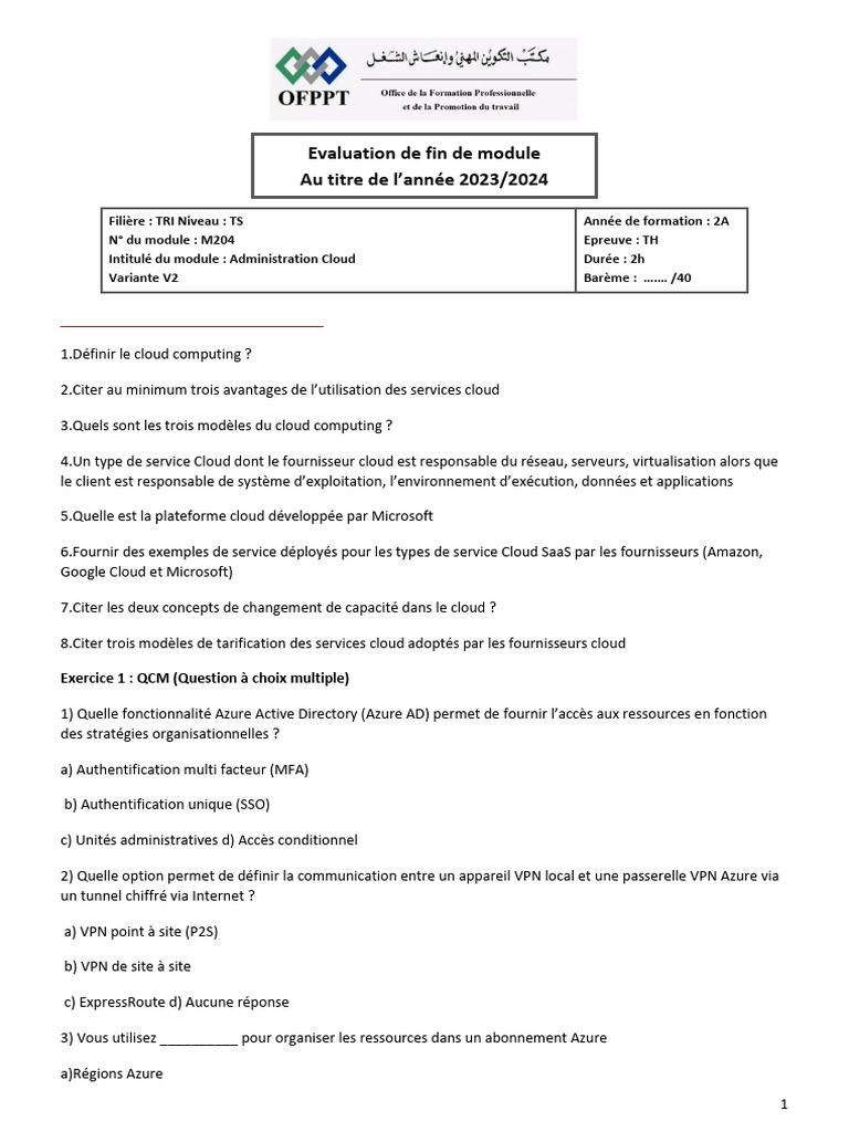 Administration Cloud : Évaluation 2023/2024 | PDF | Cloud computing ...