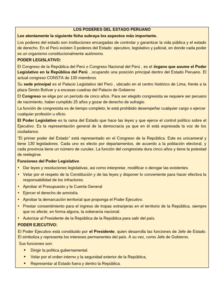 Los Poderes Del Estado Peruano-1 | PDF | Separación de poderes ...