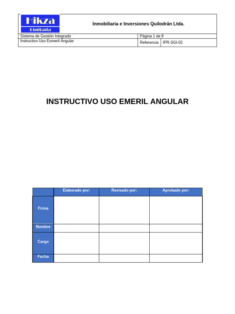 IPR-SGI-02 INSTRUCTIVO USO EMERIL ANGULAR | PDF | Cambiar | Herramientas