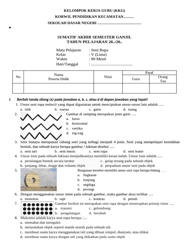 Soal Sas Seni Rupa Kelas 5 | PDF