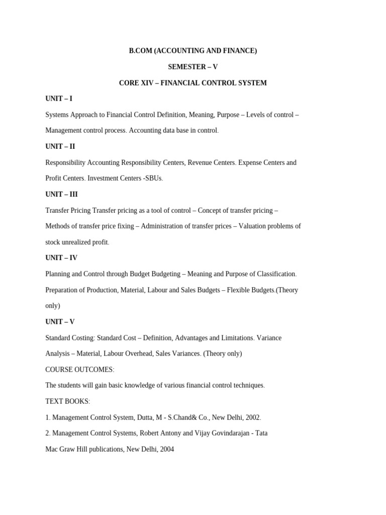 Financial Control System Unit I To IV | PDF | Performance Indicator | Sales