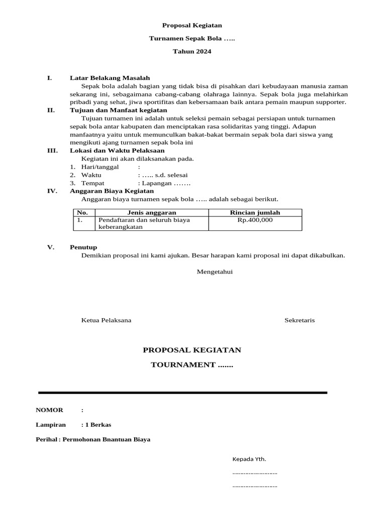 Proposal Pengajuan Dana Bola | PDF