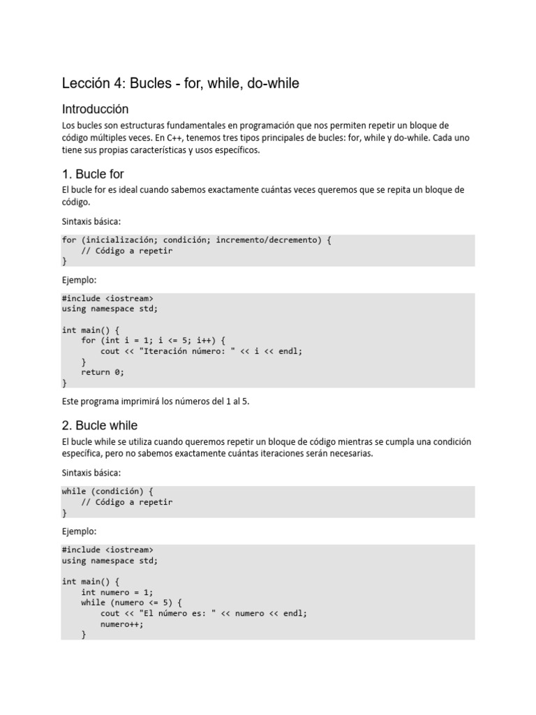 Leccion 4 Bucles | PDF | Paradigmas de programación | Programación de computadoras