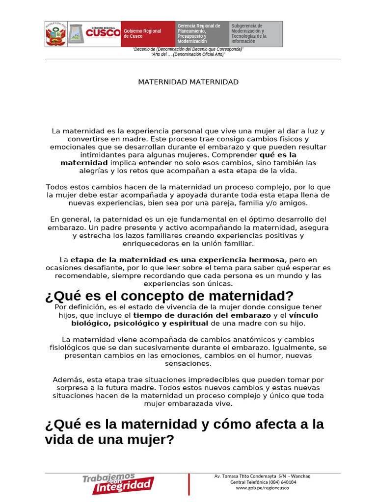 MATERNIDAD | PDF | Mujer | Parto