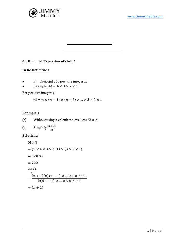 Binomial Theorem - Notes | PDF | Arithmetic | Abstract Algebra