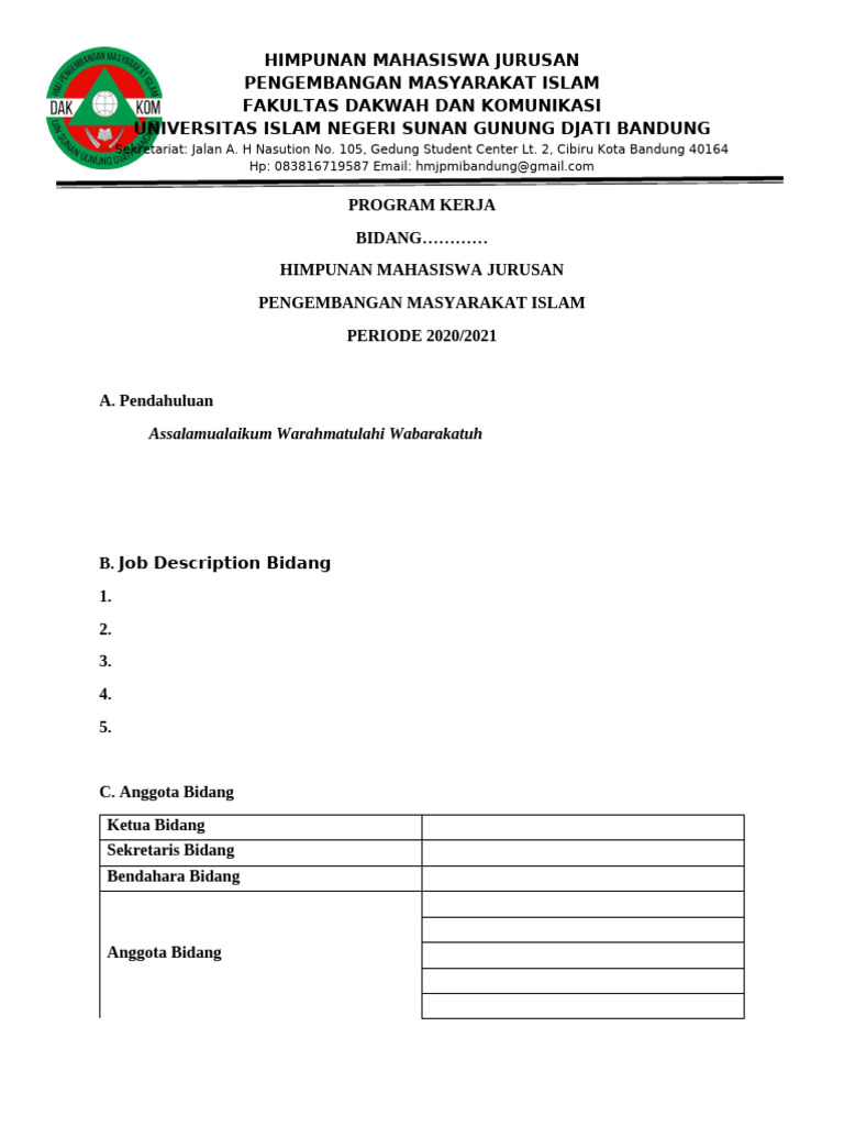 Formatan Penyusunan Program Kerja Bidang | PDF