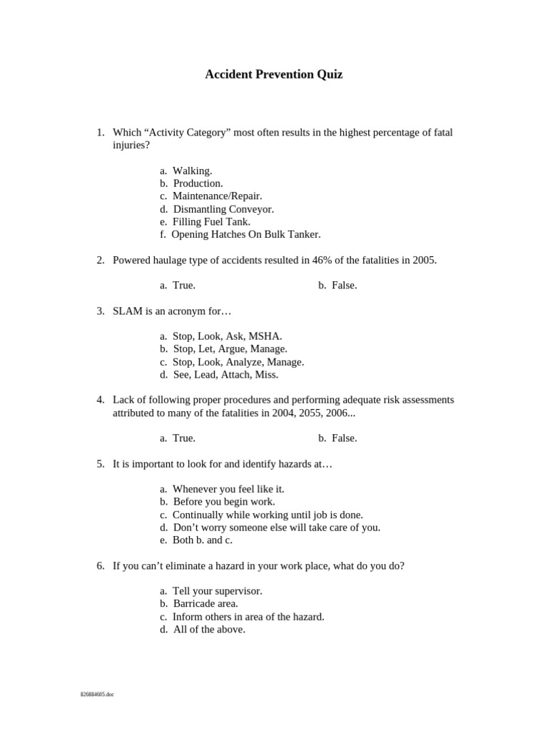 QUIZ Accident Prevention 2 | PDF | Occupational Safety And Health | Safety