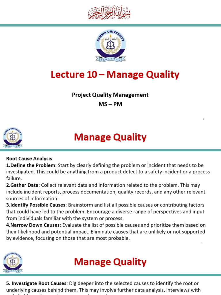 Lecture 10 - Manage Quality - PQM 16112024 125001pm | PDF | Histogram | Business