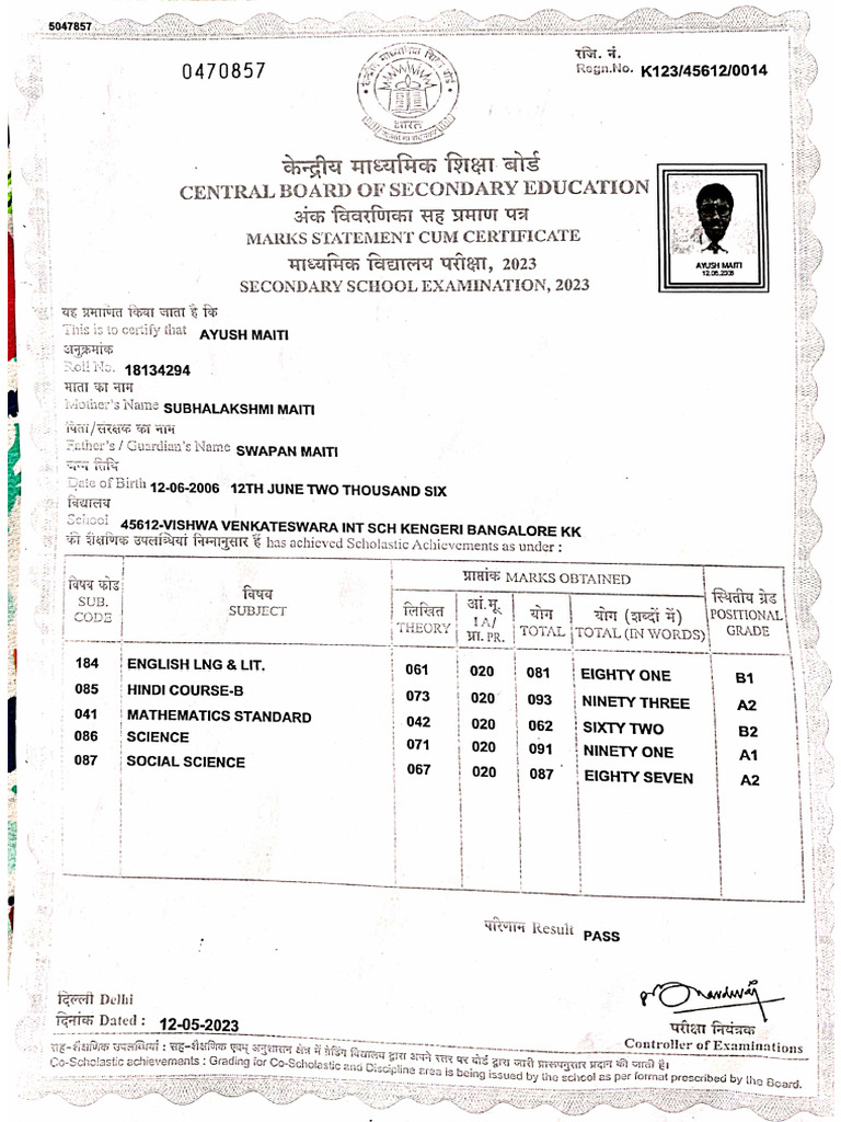 Class X Certificate | PDF