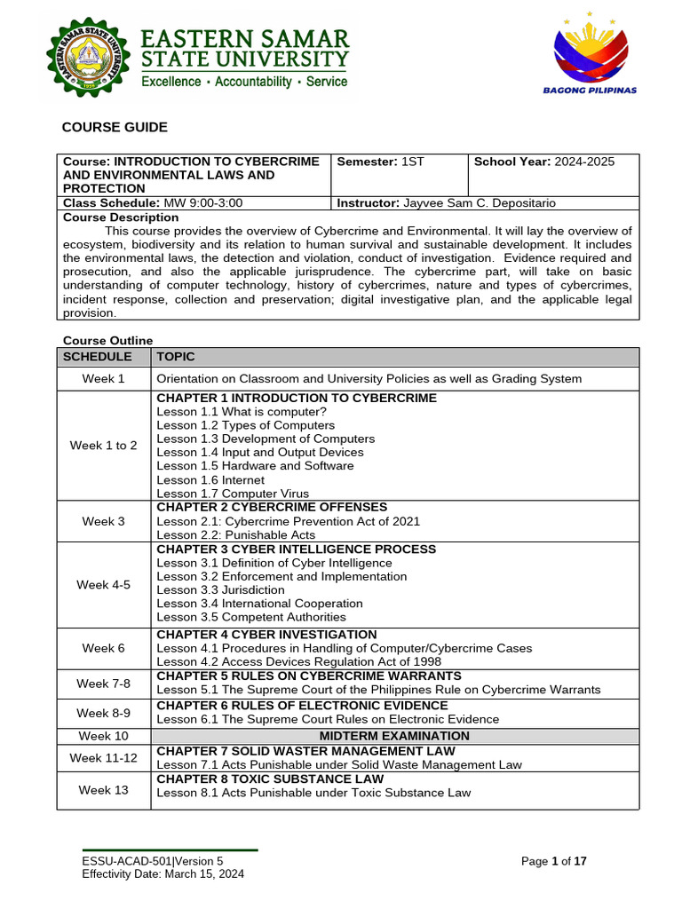 COURSE-GUIDE-SYLLABUS-CDI-412-Cybercrime-and-Invironmental-Laws-and-Protection | PDF ...