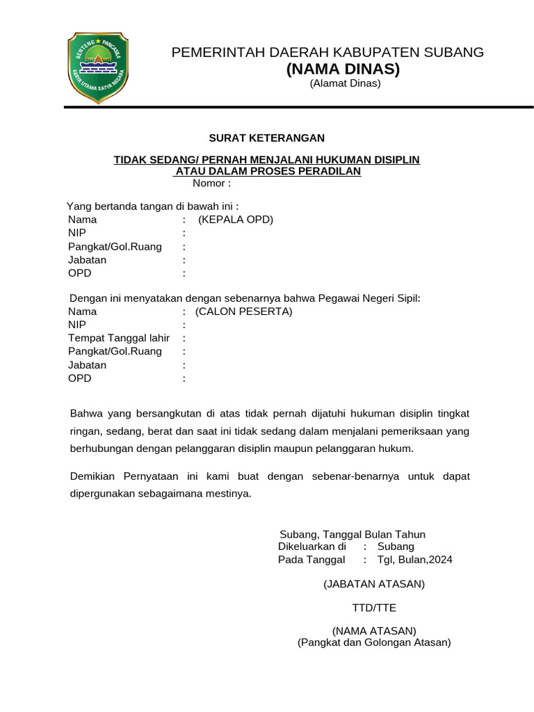 Surat Keterangan Bebas Hukuman Disiplin | PDF