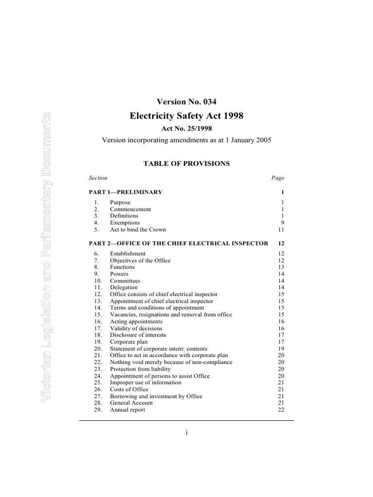 Electricity Safety Act 1998 Overview | PDF | Act Of Parliament ...