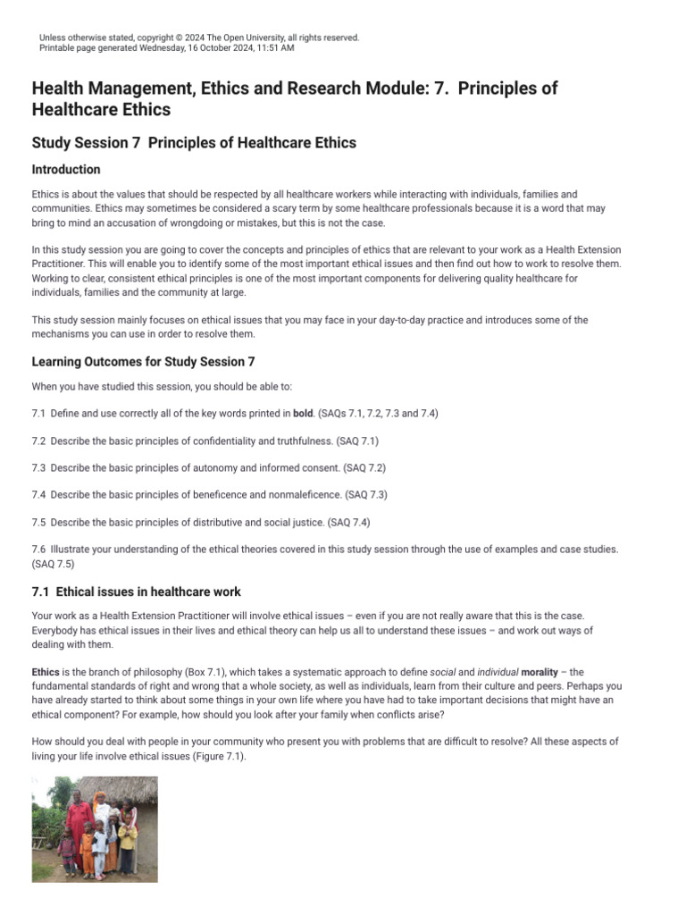 Health Management, Ethics and Research Module - 7. Principles of Healthcare Ethics - View As ...