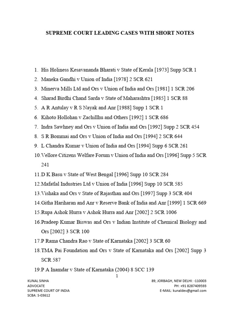 Leading Cases SC Aor 1682524955 | PDF | Supreme Court Of India ...