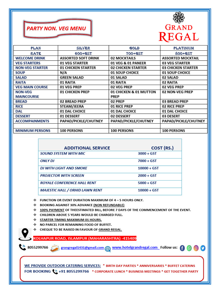 Grand Regal Catering Menu Options | PDF | Potato | Soup