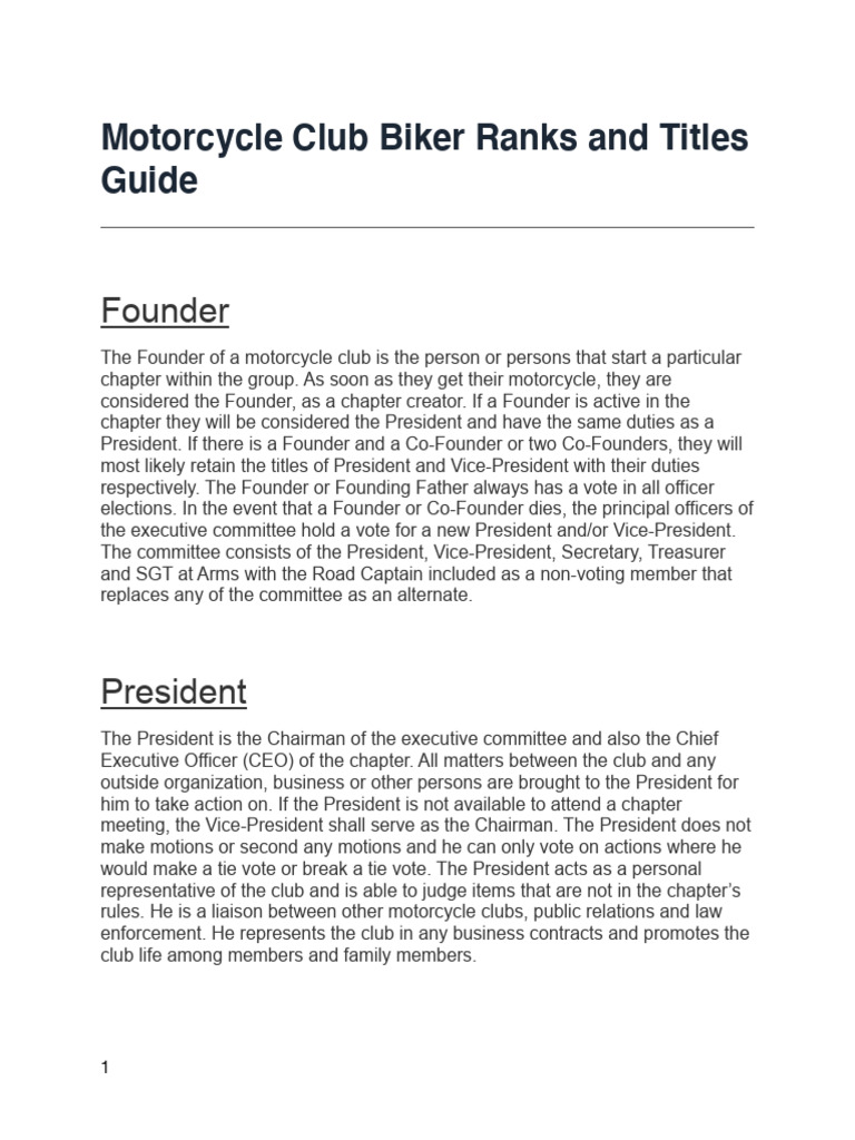 Motorcycle Club Biker Ranks and Titles Guide | PDF | Committee ...