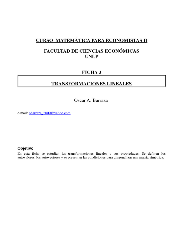 FICHA 3_ Transformaciones lineales | PDF | Valores propios y vectores propios | Mapa lineal