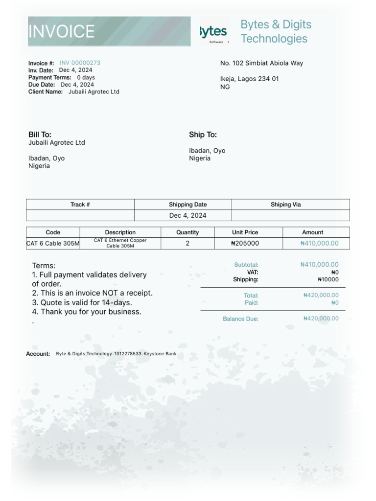 Byte & Digit Invoice - GACI CAT6 | PDF