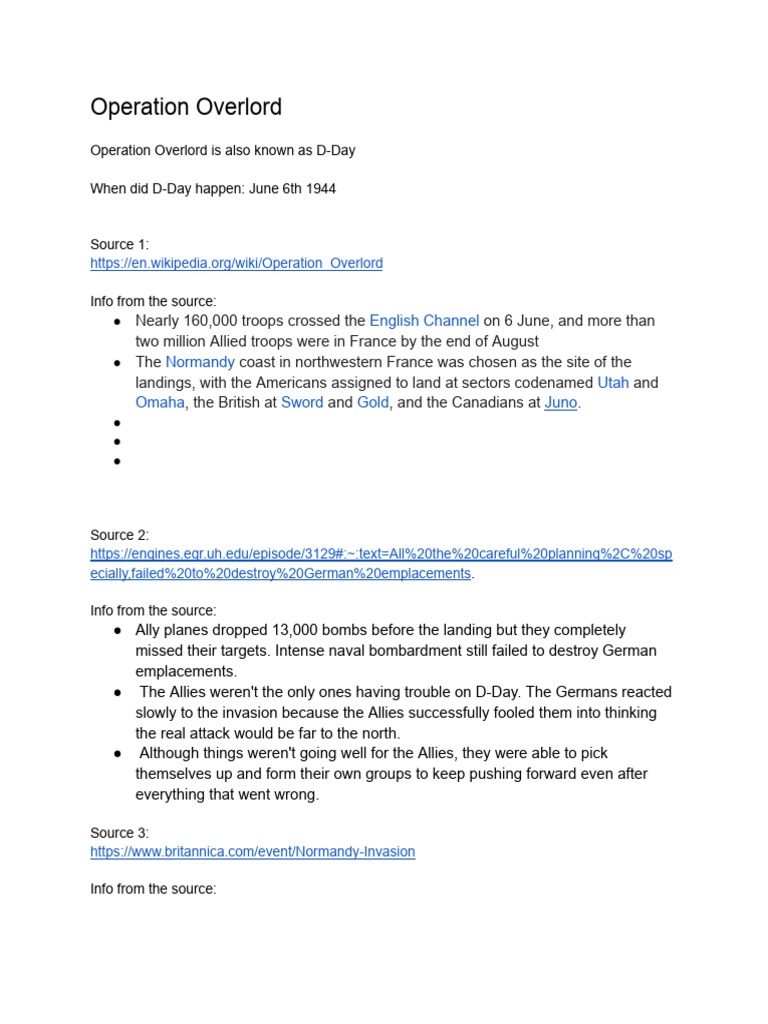 Operation overlord Sources | PDF | Operation Overlord | Normandy Landings