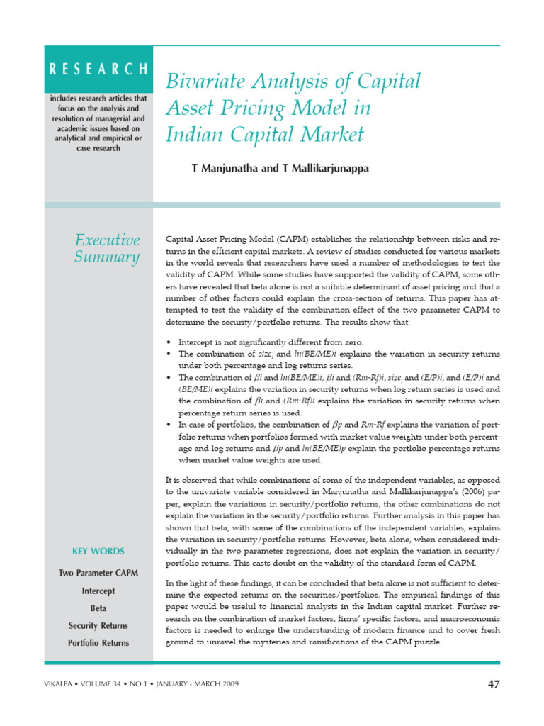 Bivariate Analysis of Capital | PDF | Capital Asset Pricing Model | P Value