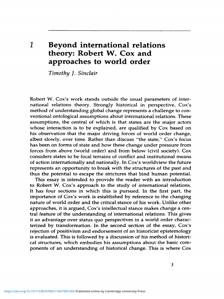 COX Beyond-International-Relations-Theory-Robert-W-Cox-And-Approaches-To-World-Order | PDF ...