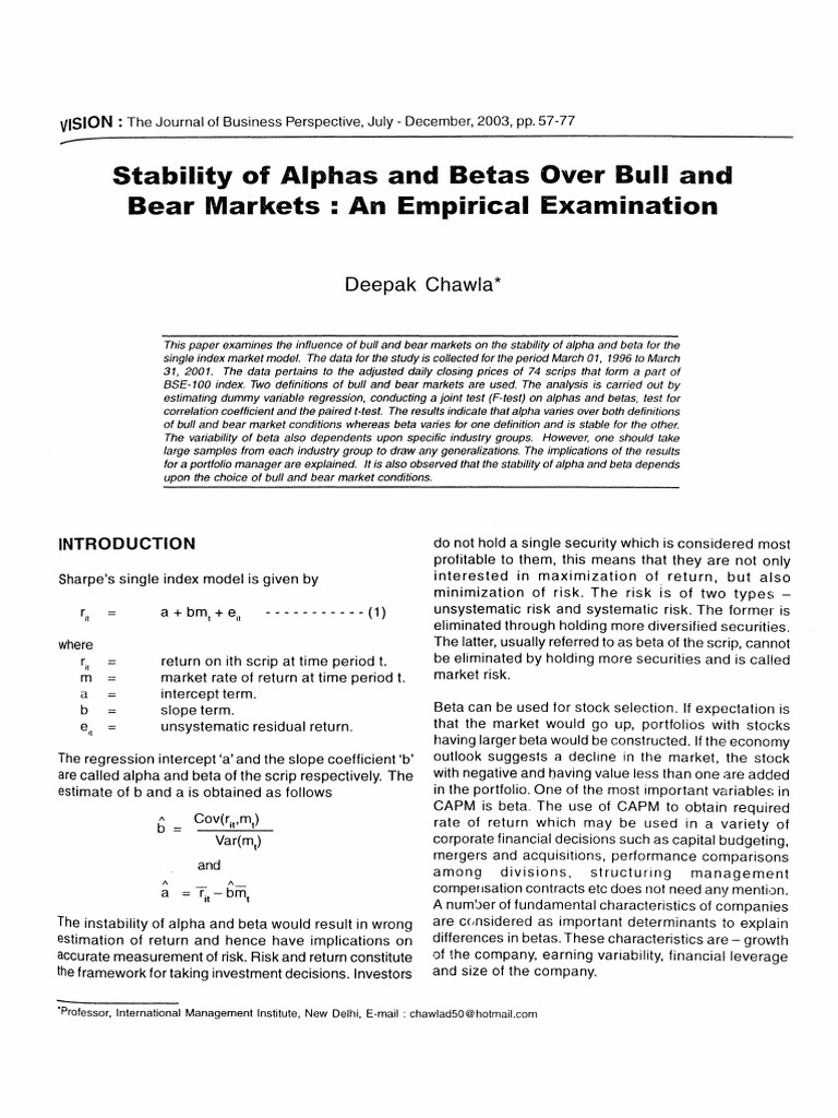 Individual Anaysis Stability of Alphas and Betas Over Bull Anddeepak ...