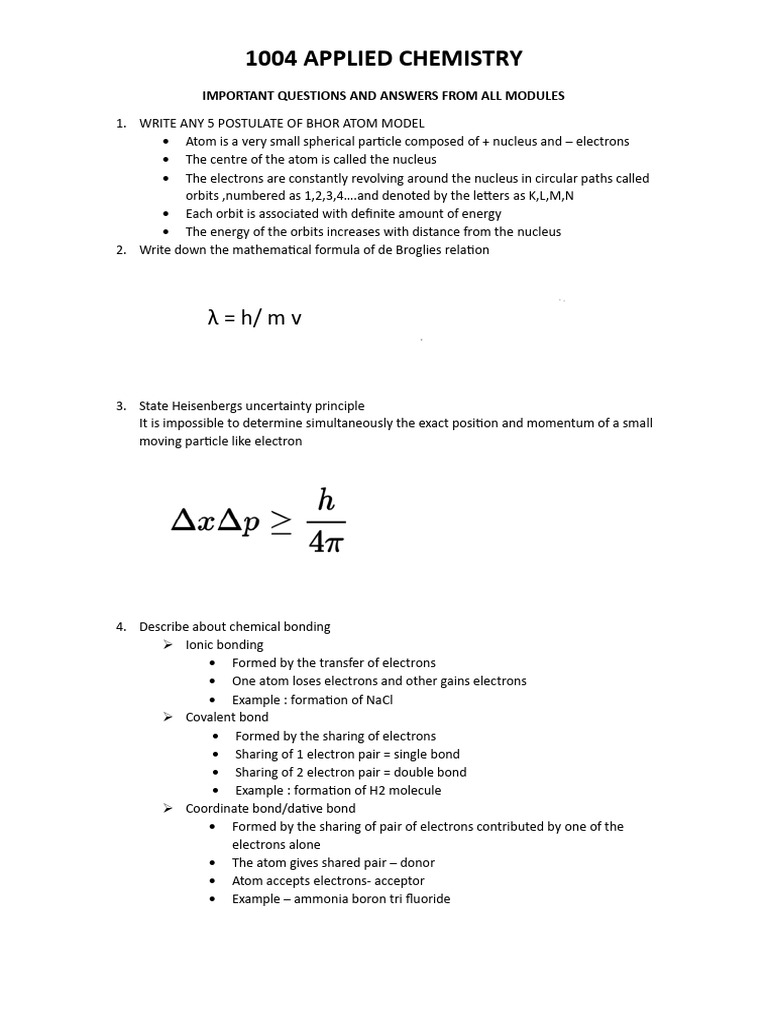 Key Concepts in Applied Chemistry | PDF | Chemical Bond | Electron