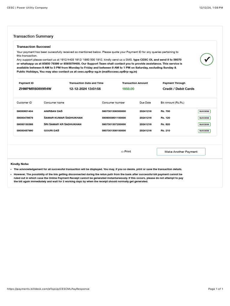 CESC | Power Utility Company_ | PDF | Payments | Receipt