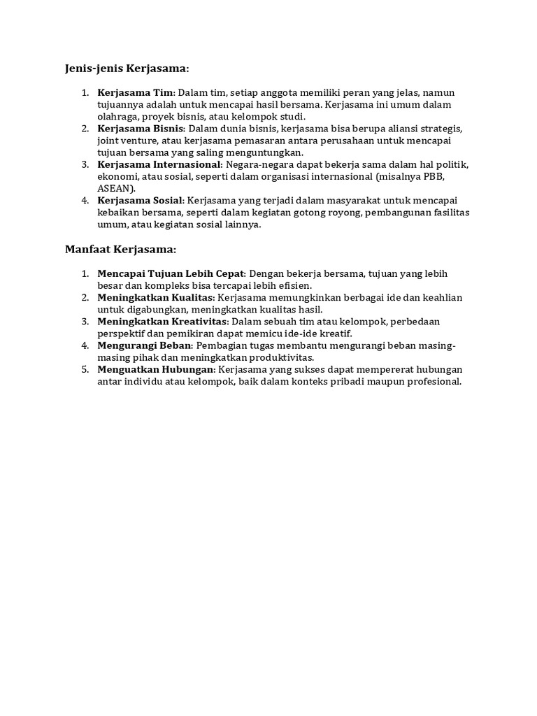 JENIS DAN MANFAAT KERJASAMA | PDF
