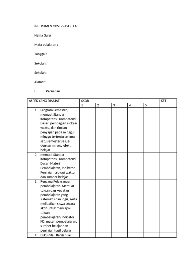 Instrumen Observasi Kelas | PDF