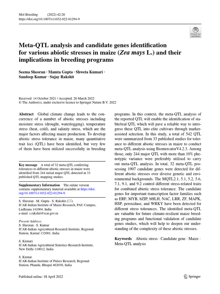 Maize Stress Tolerance Meta-QTLs | PDF | Quantitative Trait Locus | Akaike Information Criterion