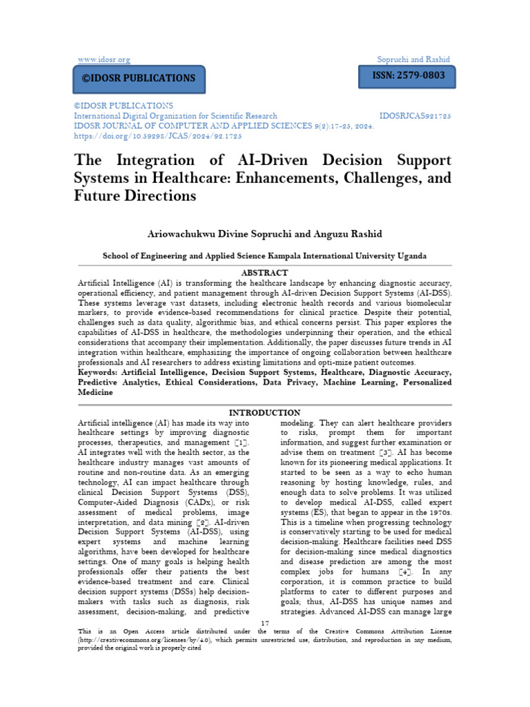 The Integration of AI-Driven Decision Support Systems in Healthcare: Enhancements, Challenges ...