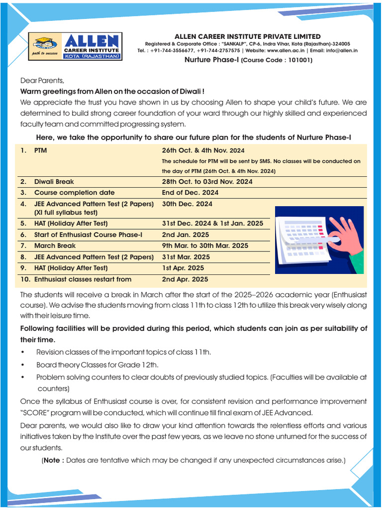 Allen Career Institute Private Limited: (Course Code: 101001) | PDF ...