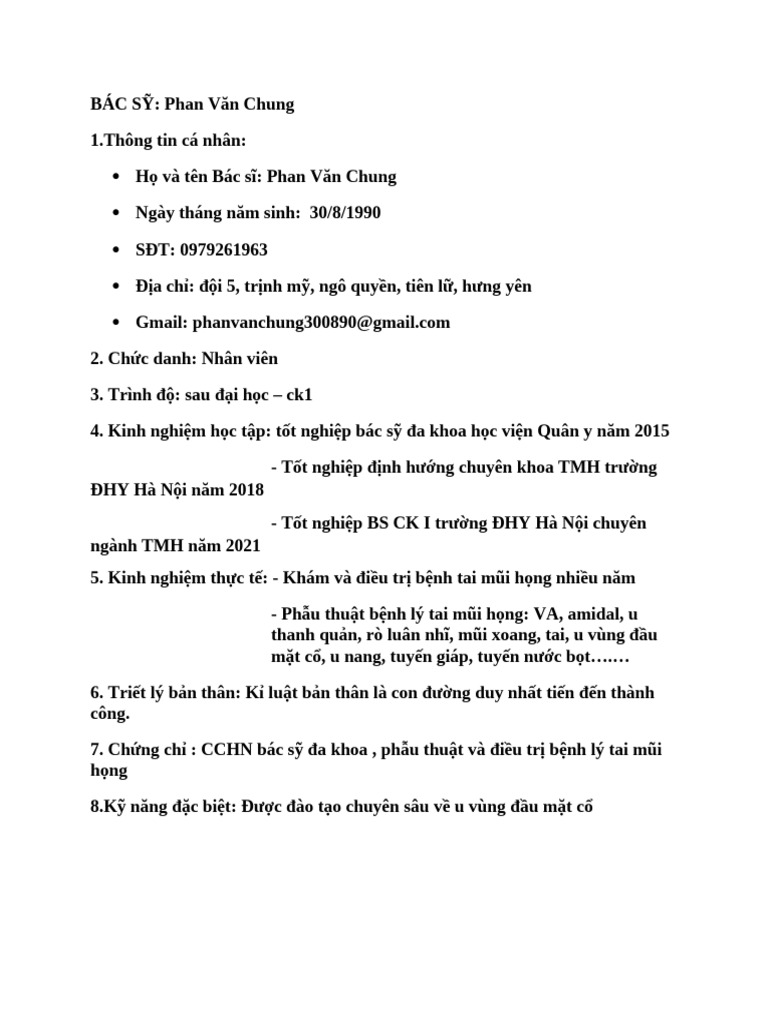 Form CV BS | PDF