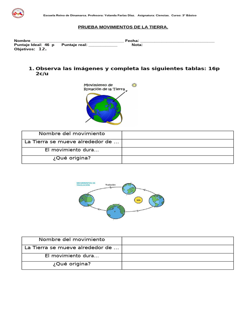 CIENCIAS 3° MOVIMIENTOS DE LA TIERRA | PDF | Temporada de primavera ...