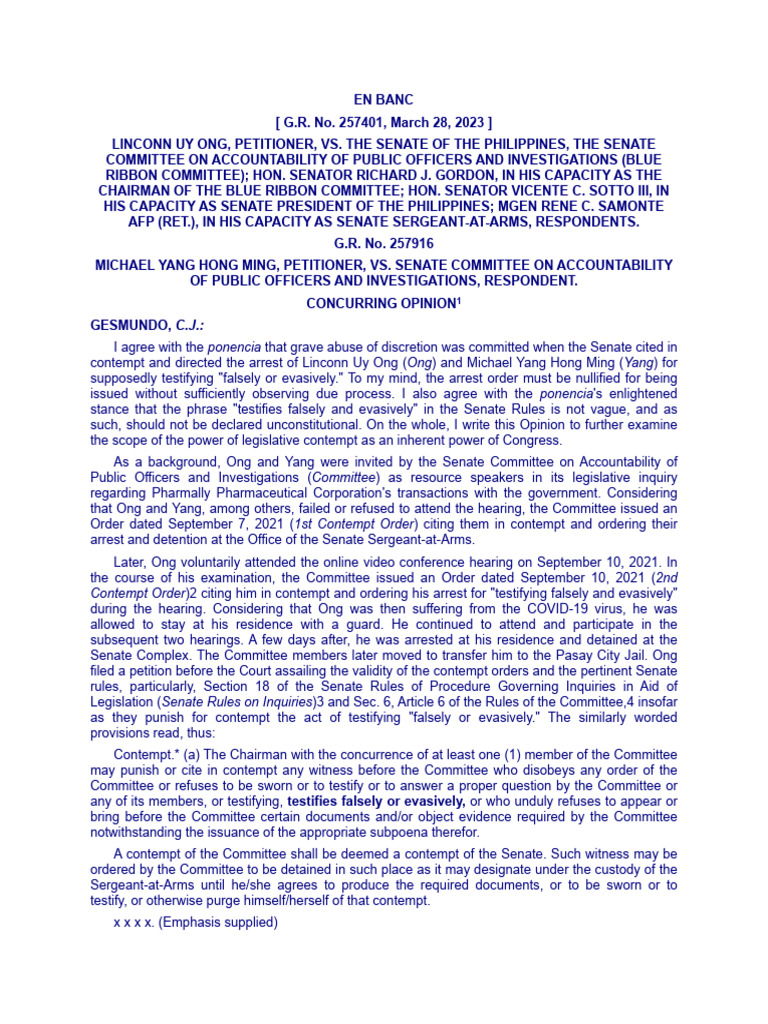 Lincoln Uy Ong v. Senate 2023 en Banc | PDF | Contempt Of Court ...
