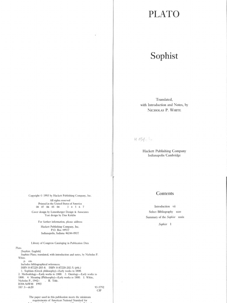 Plato, Sophist Popr (Nicholas White Introduction) | PDF