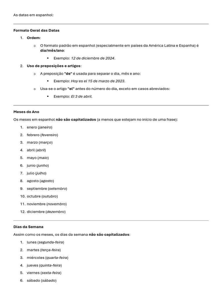 Datas e Meses em Espanhol | PDF | Espanha | Linguística