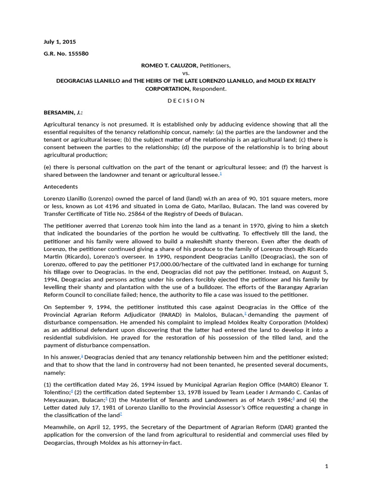 calluzor v llanillo | PDF | Leasehold Estate | Certiorari