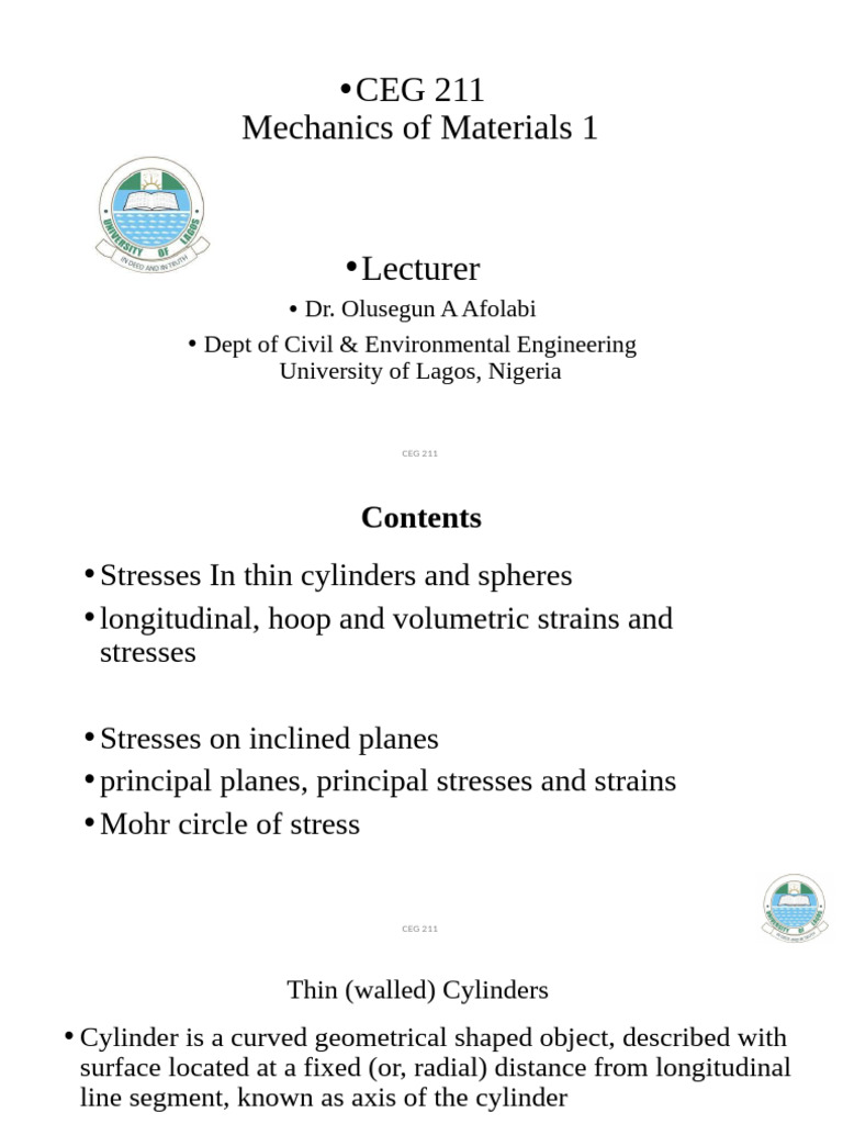 CEG 211 PPT_(0) | PDF | Stress (Mechanics) | Sphere