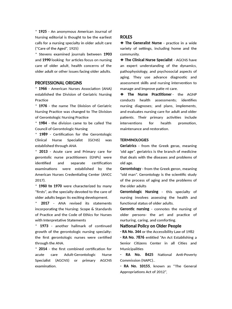 GERON-Pre-lim | PDF | Nursing | Geriatrics
