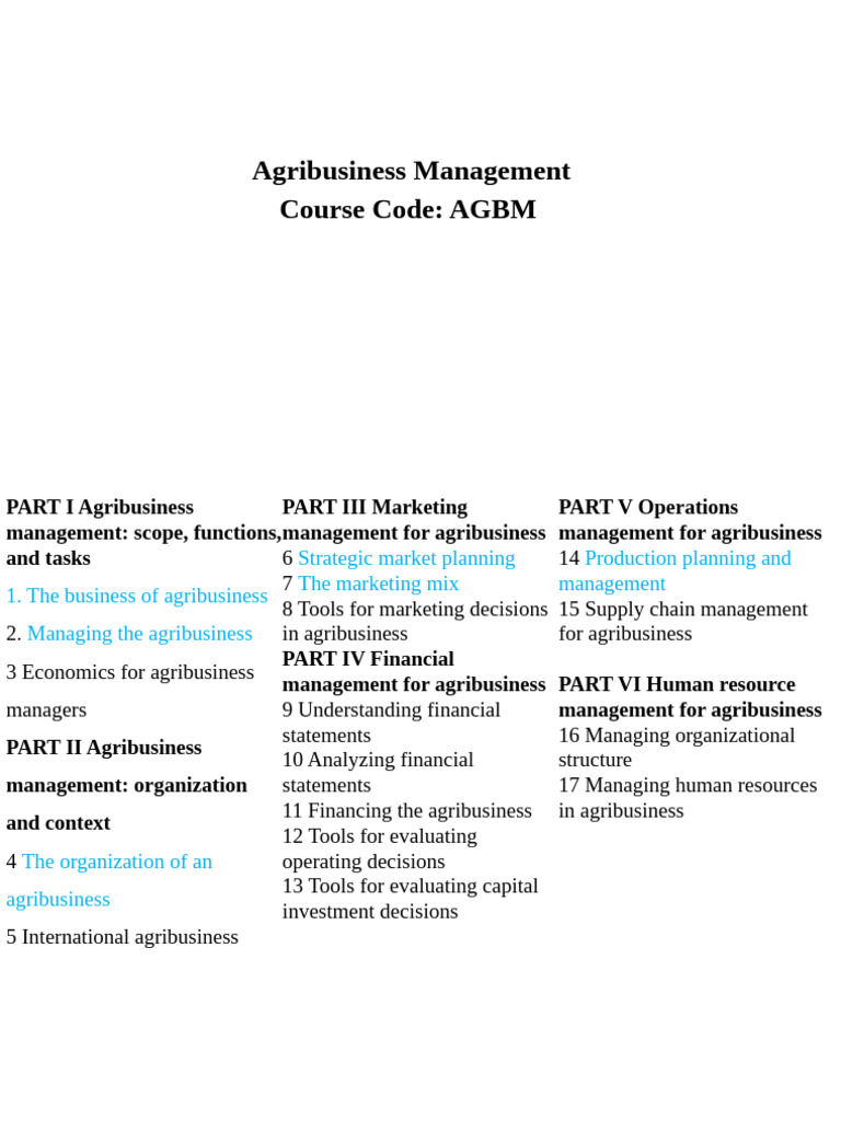 Agribusiness Management Overview | PDF | Pricing | Marketing