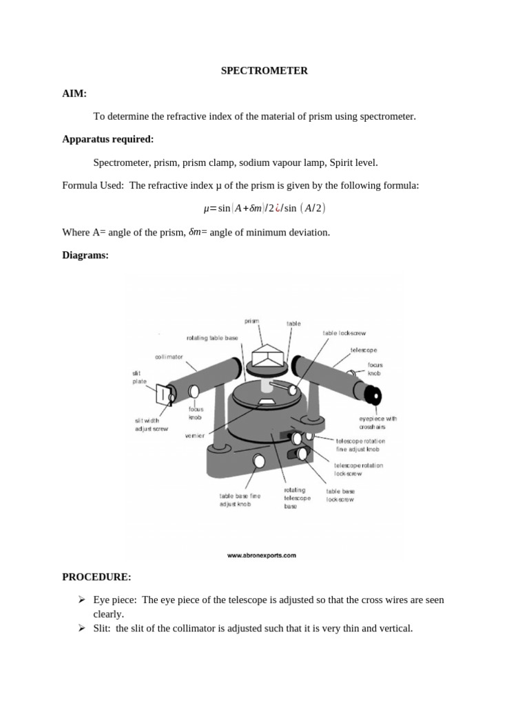 6.spectrometer - Refractive Index of Prism | PDF | Refraction ...
