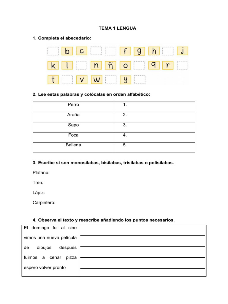 Tema 1 Lengua 2 Primaria | PDF