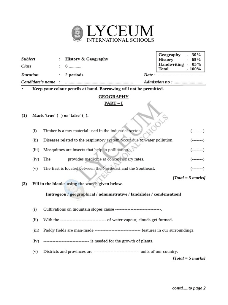 Grade 6 History & Geography Exam Paper | PDF | Homo