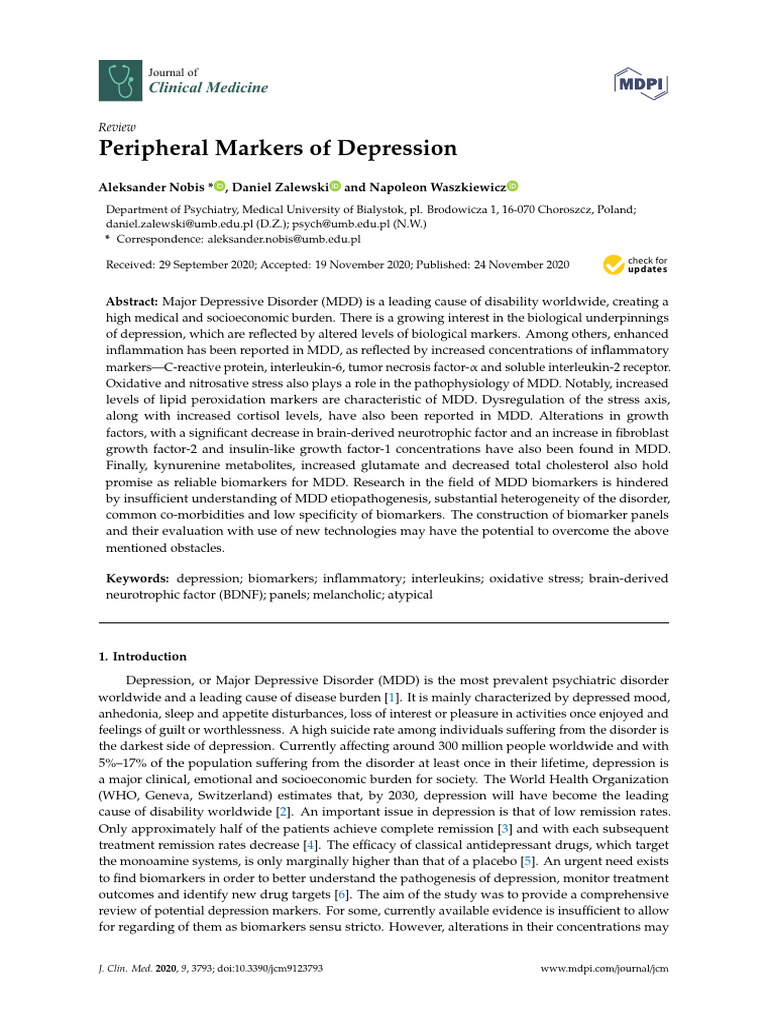 Peripheral Markers in Depression | PDF | Major Depressive Disorder ...