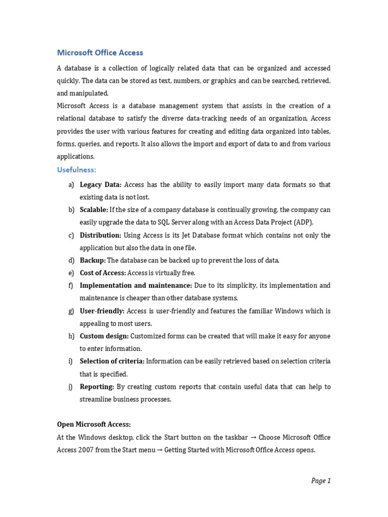 Microsoft Office Access | PDF | Microsoft Access | Operating System ...