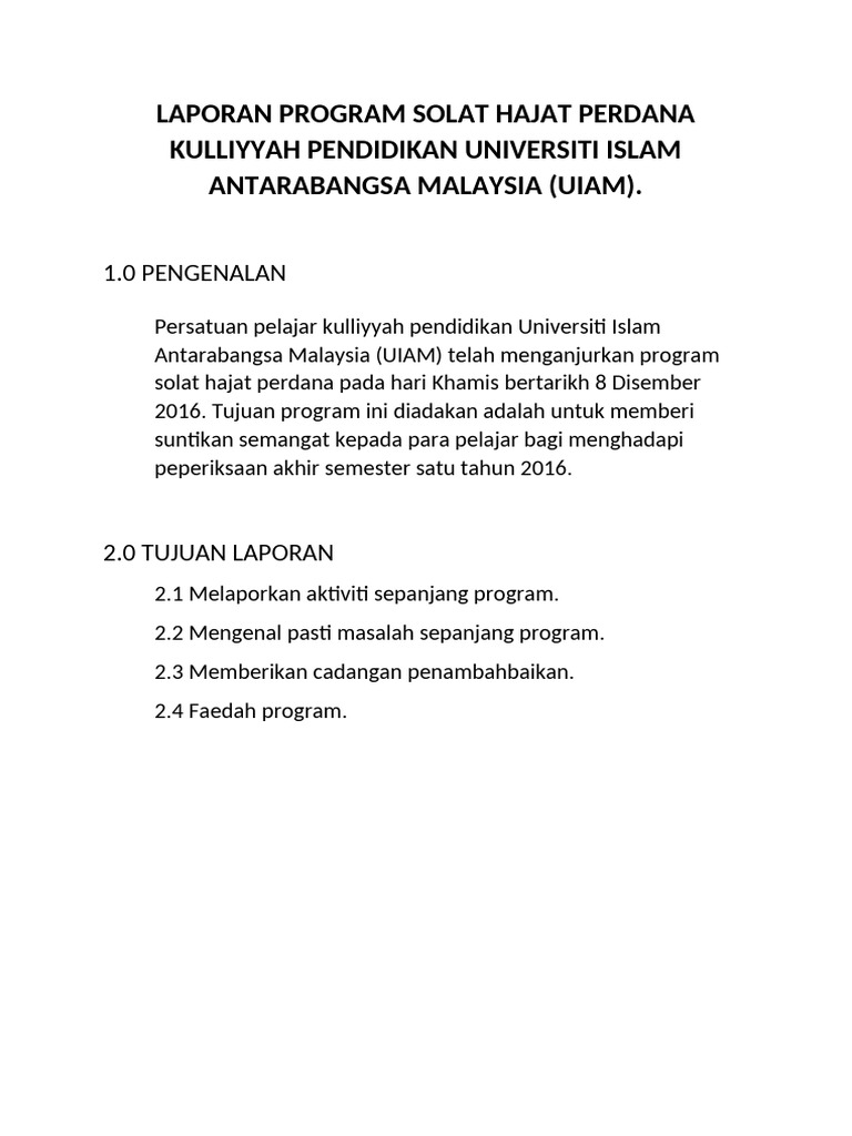 Laporan Program Solat Hajat Perdana | PDF